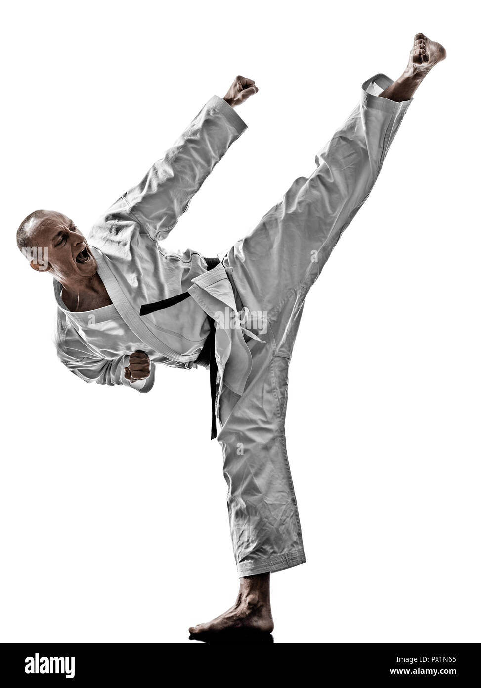 one karate kata training man isolated on white background Stock Photo ...