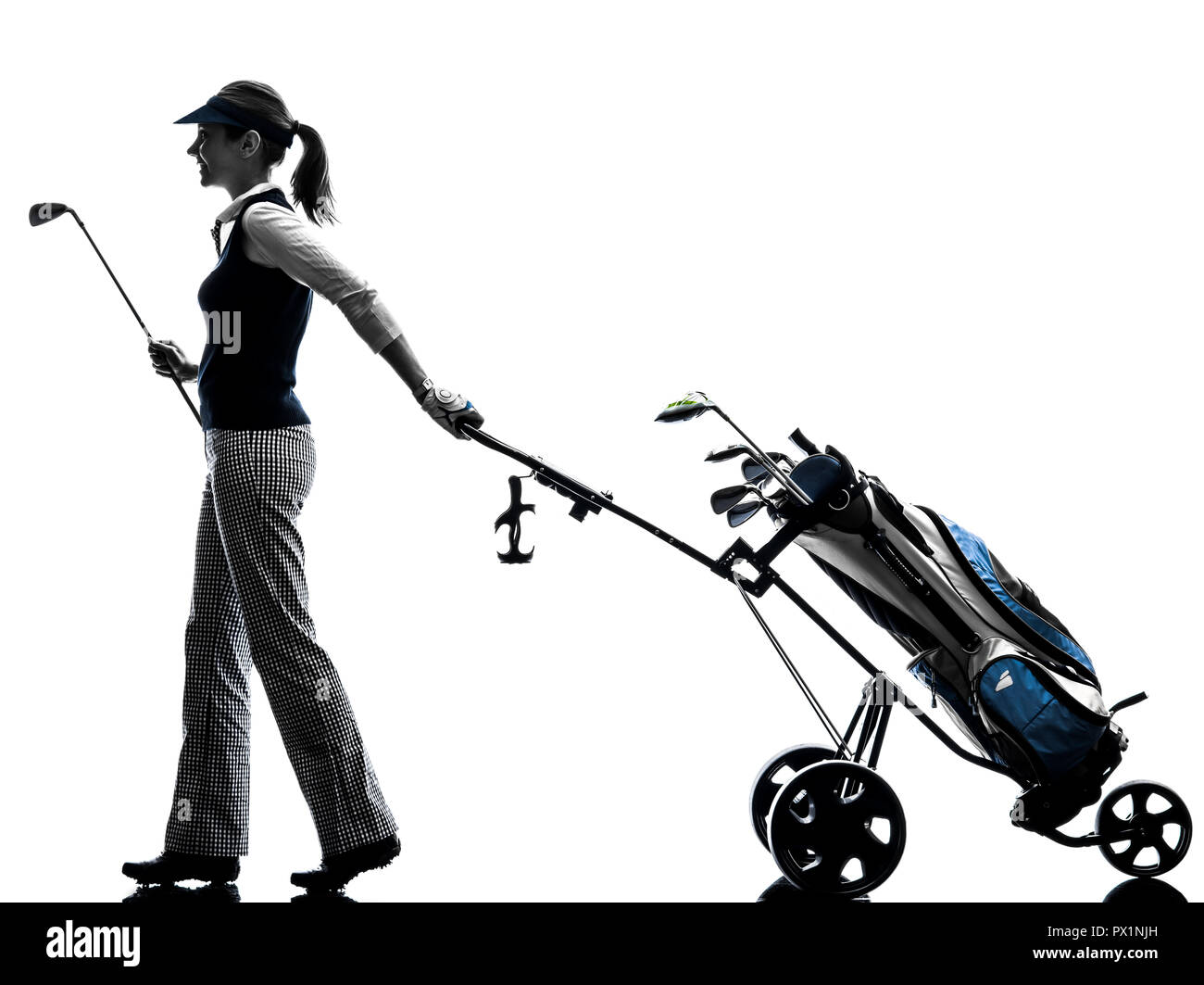 woman golfer golfing silhouette in white background Stock Photo - Alamy