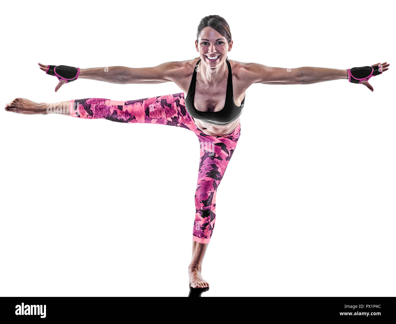 one caucasian woman exercising fitness boxing pilates piloxing ...