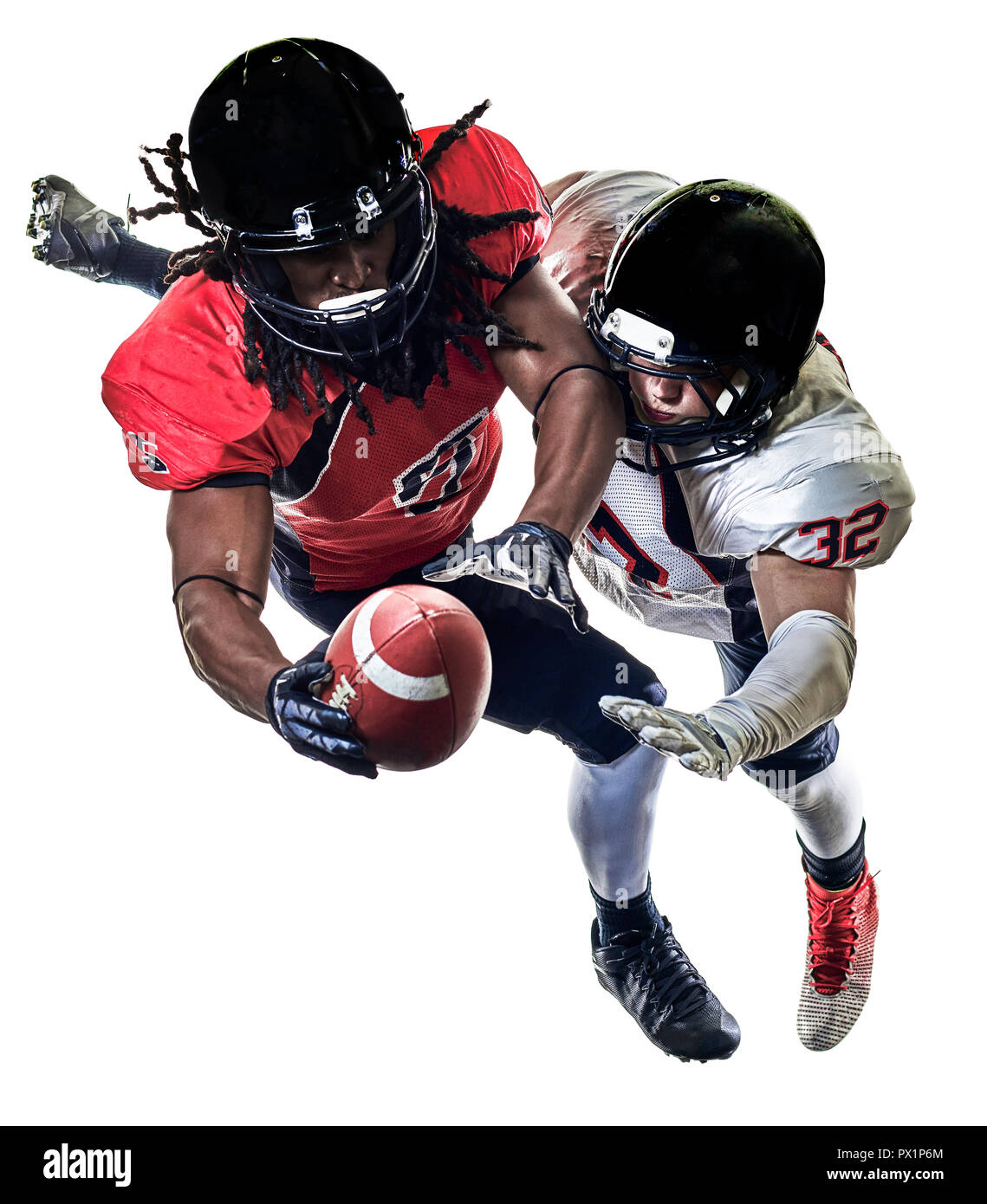 two one american football player man isolated on white background Stock ...