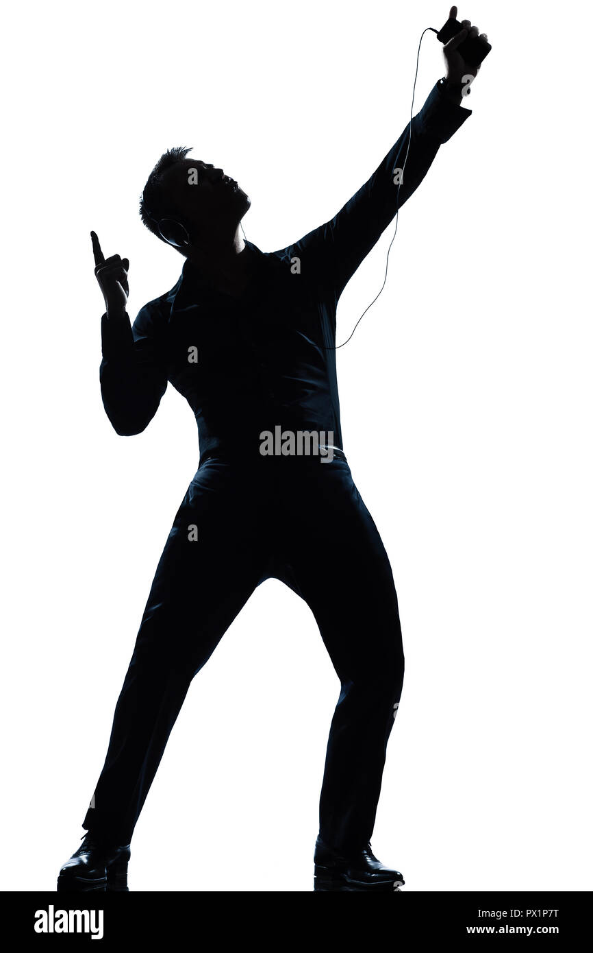 one caucasian man full length silhouette in studio isolated white ...