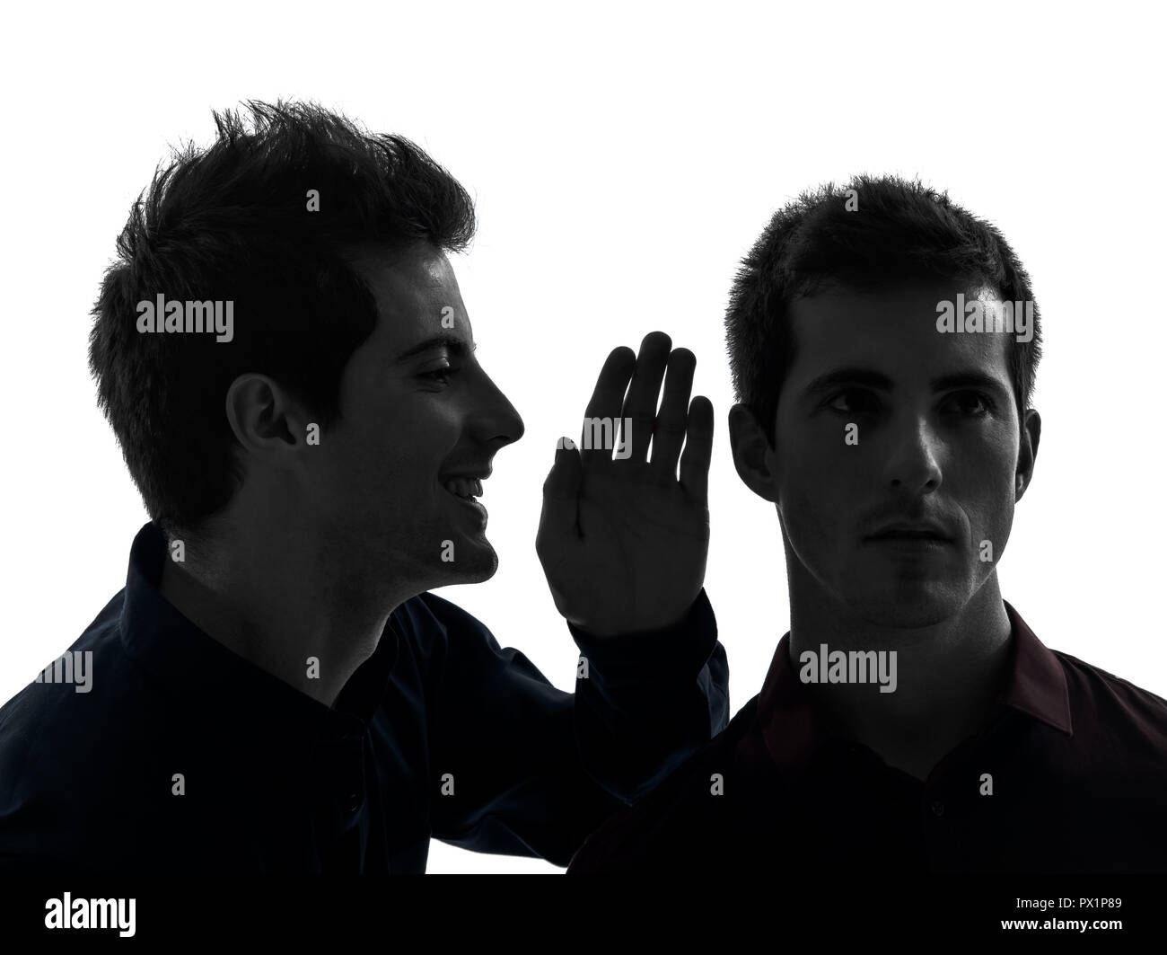 two young men influence concept in shadow white background Stock Photo ...