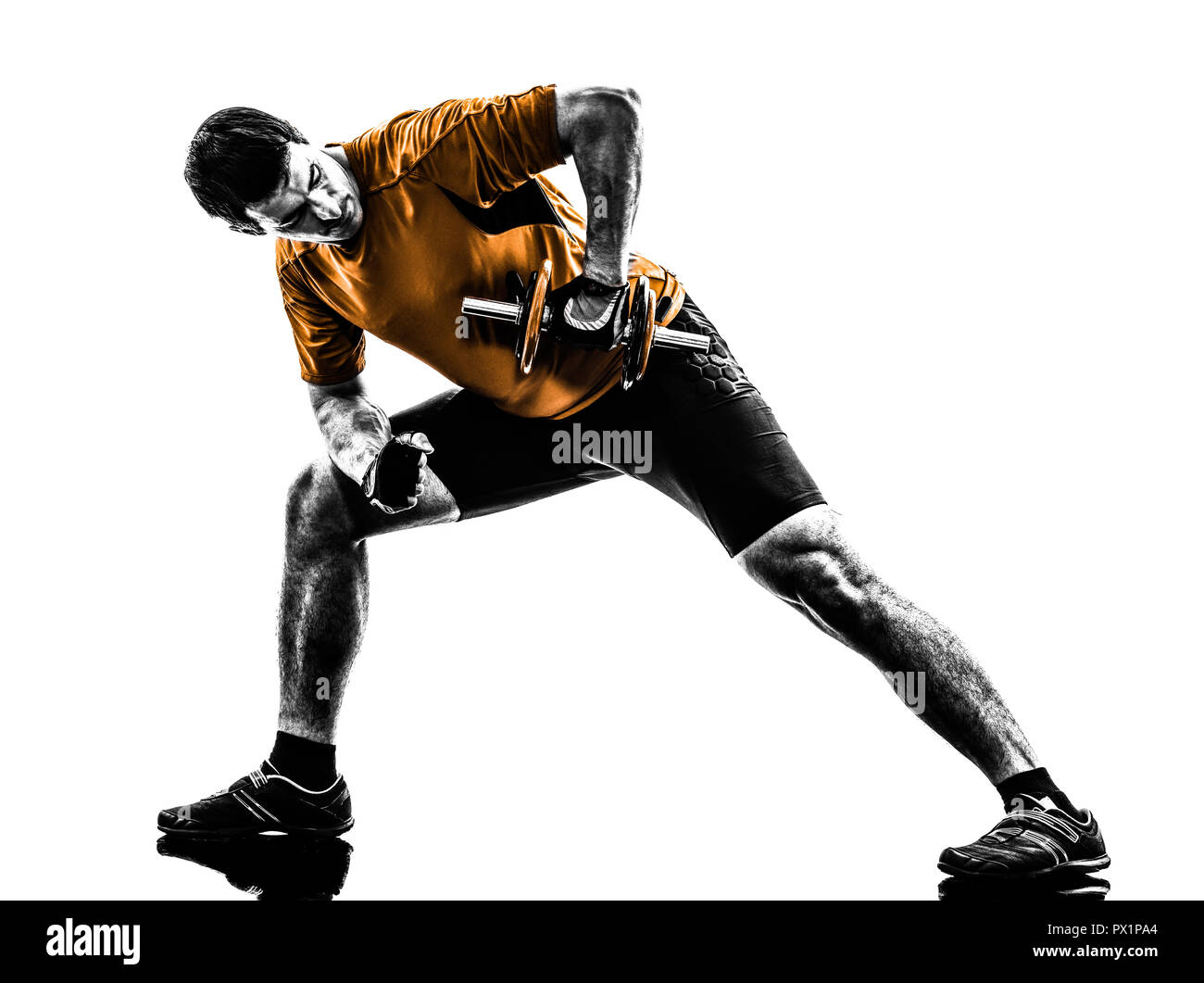 one man exercising weight training on white background Stock Photo - Alamy