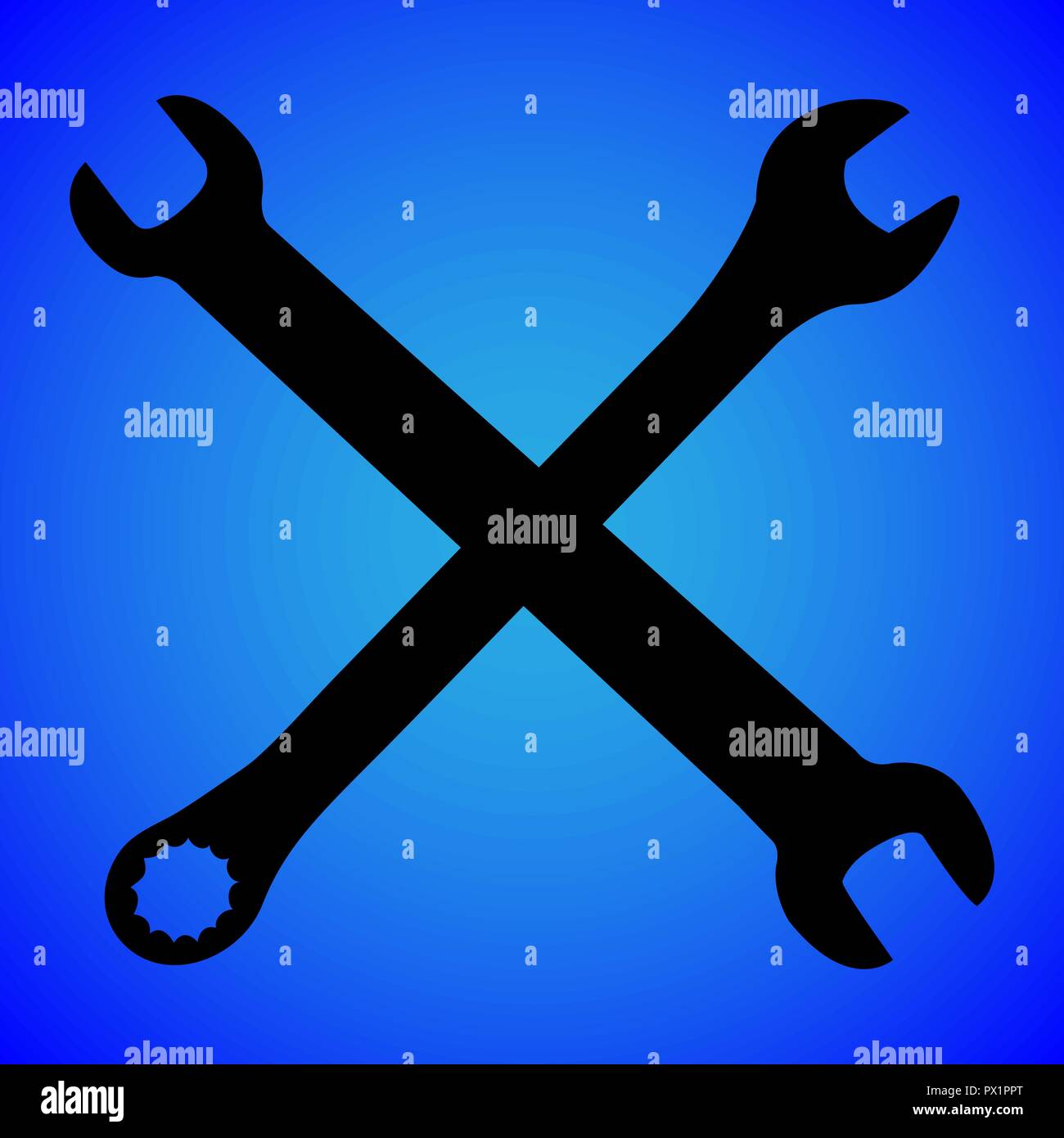 wrench silhouette isolated on blue background vector illustration Stock ...