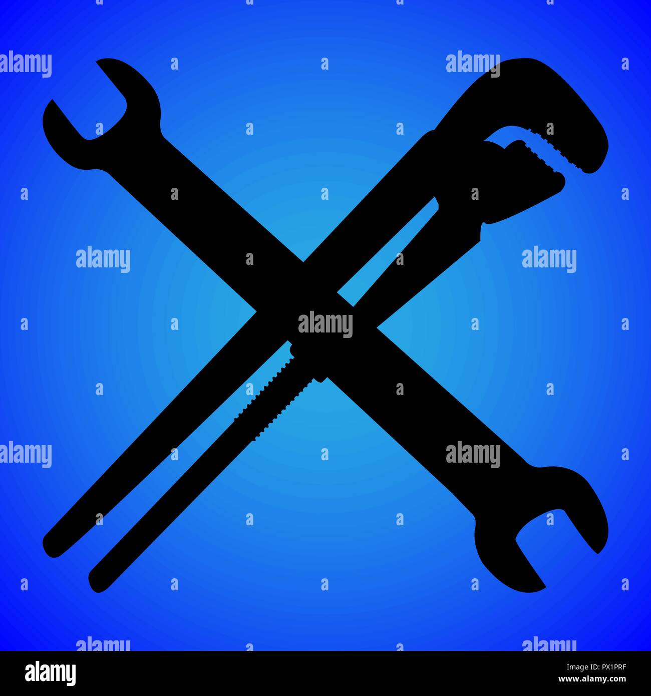 wrench silhouette isolated on blue background vector illustration Stock ...