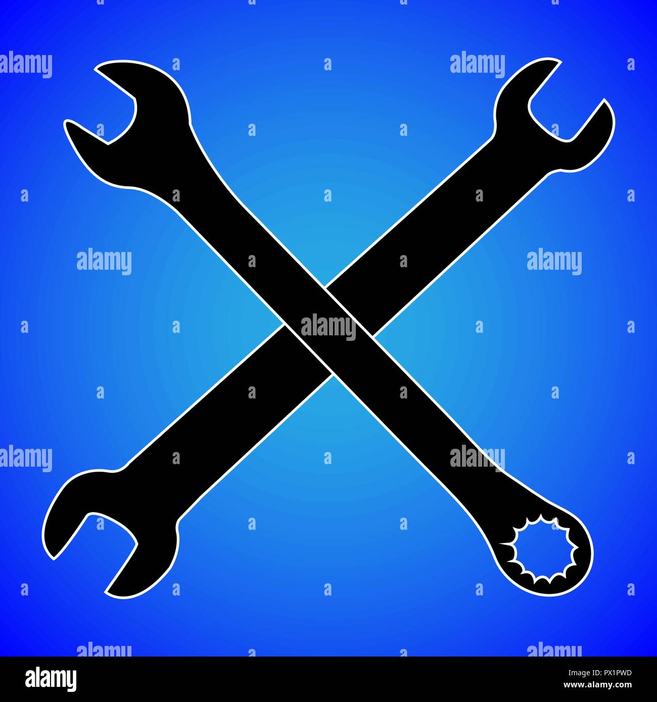 wrench silhouette isolated on blue background vector illustration Stock ...