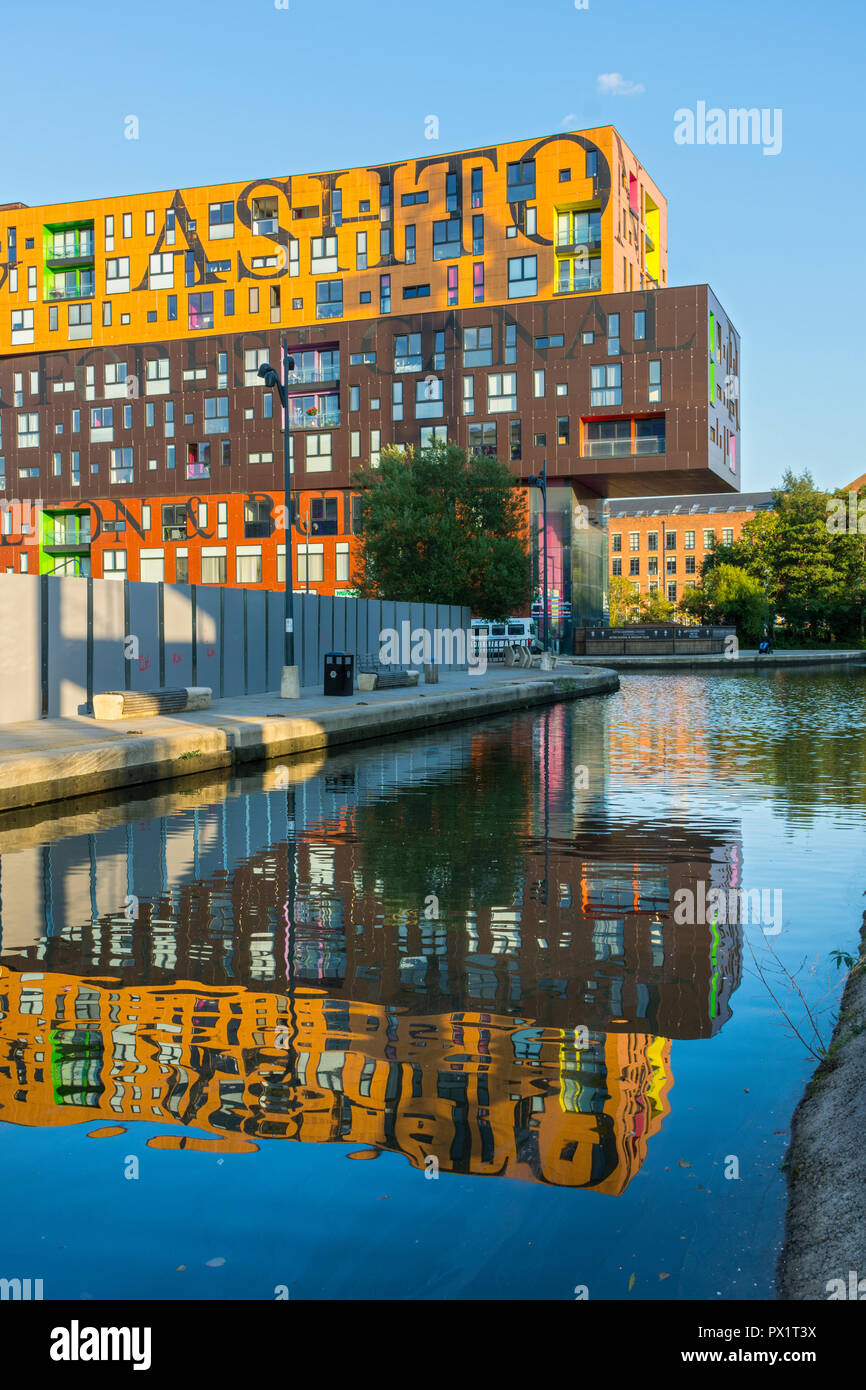 The Chips building, by Will Alsop, reflected in the New Islington arm ...