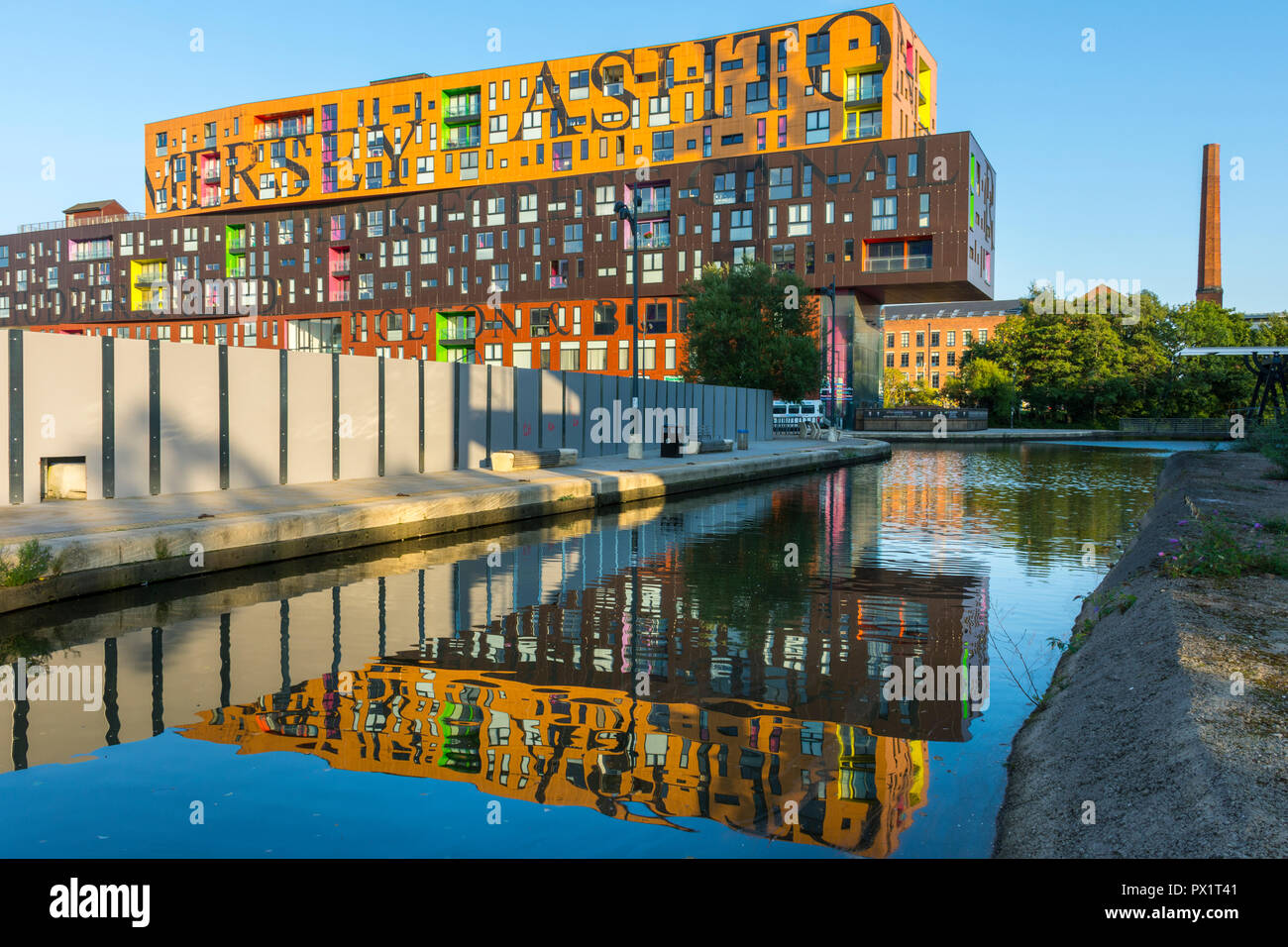 The Chips building, by Will Alsop, reflected in the New Islington arm ...