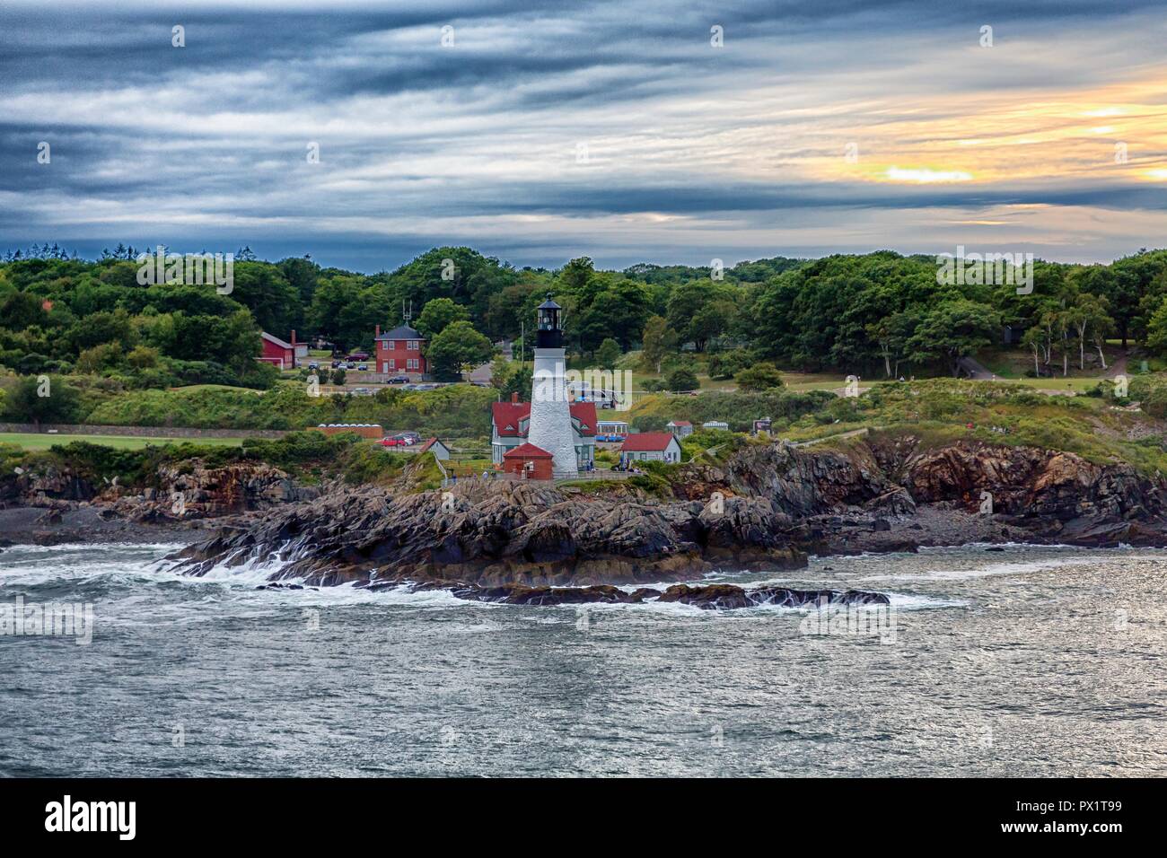 The famous Portland Head Lighthouse in Portland, Maine from the sea ...