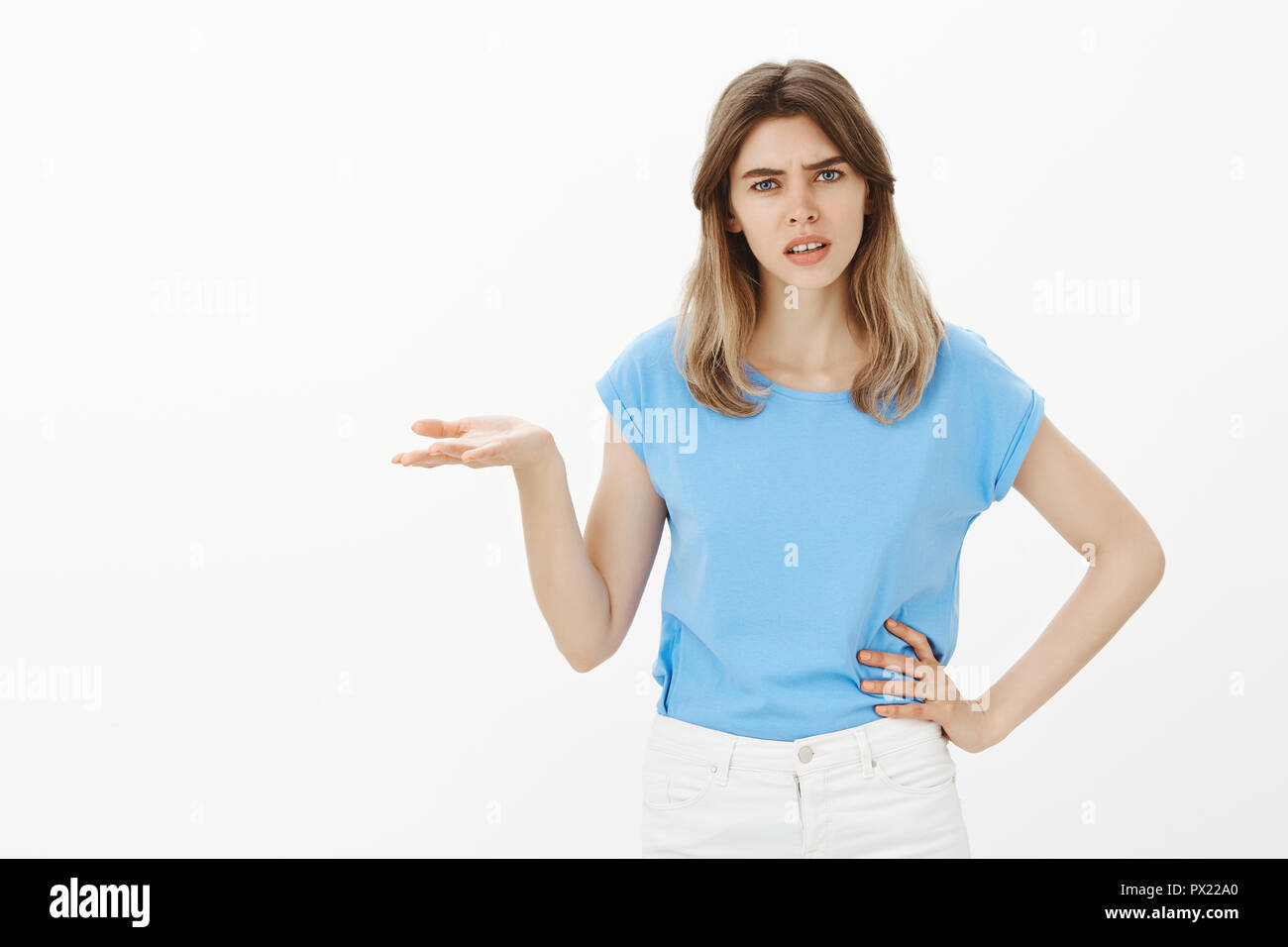 What is your point dude. Portrait of intense pissed attractive woman ...