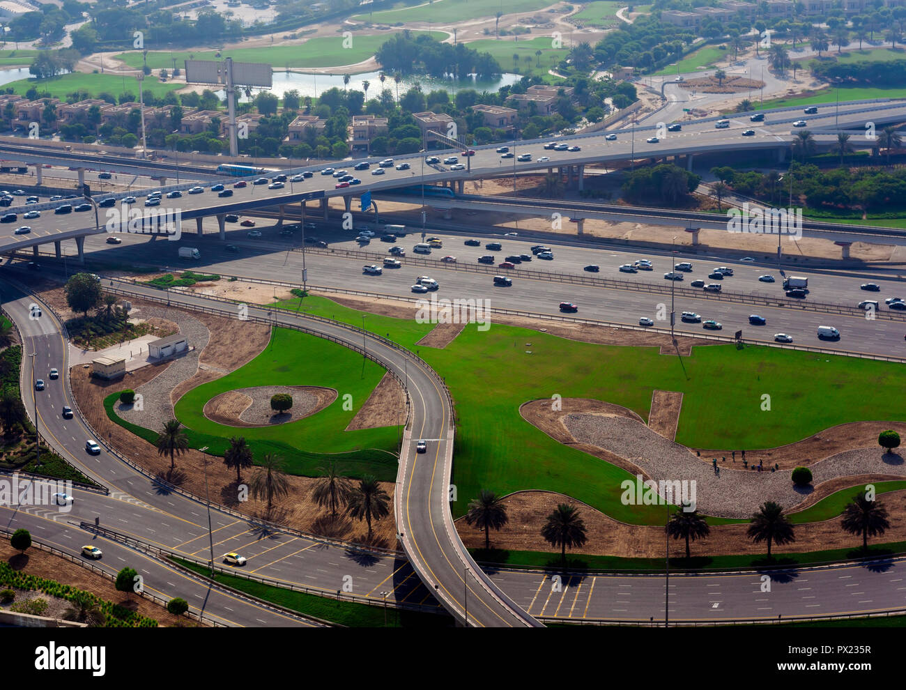 intersection of roads in Dubai city, United Arab Emirates. aerial view ...