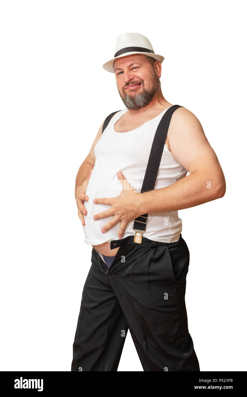 A man's big belly, as if to say it's time to lose weight. A man ...