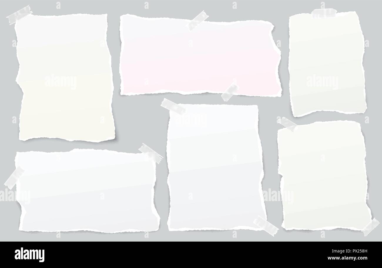 White and colorful ripped strips, note, notebook paper for text or ...