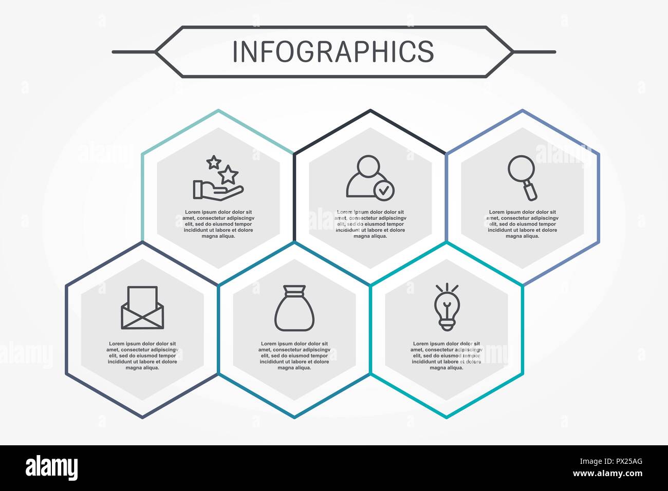 Modern vector illustration 3D. Infographic template with six hexagon elements. Designed for ...