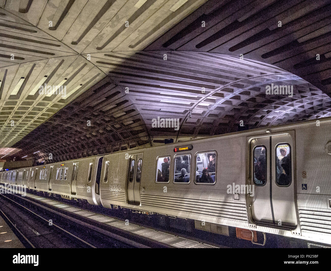 A Metro subway train pulls into the Metro Center station in Washington ...