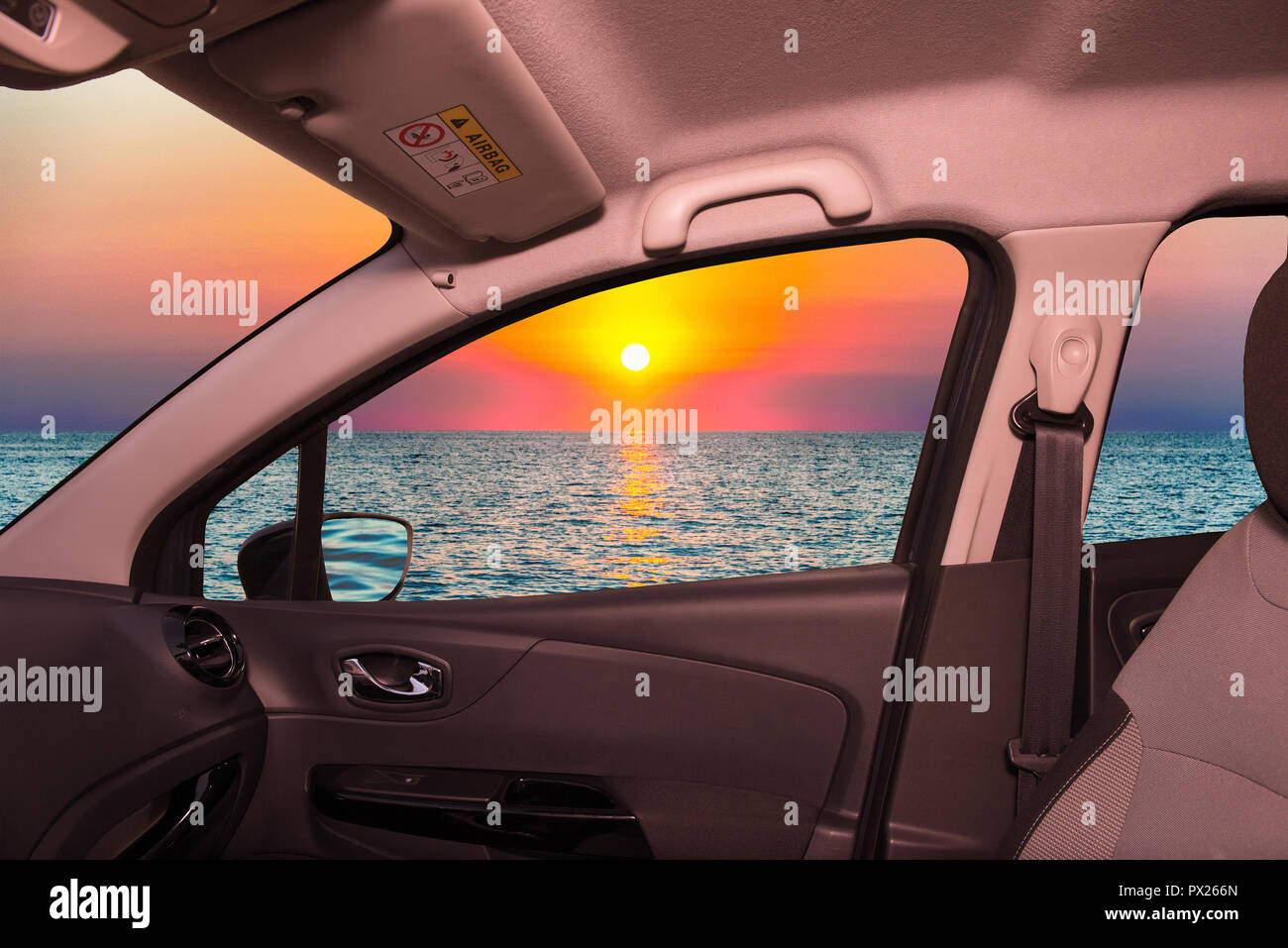 Sunrise through car window hi-res stock photography and images - Alamy