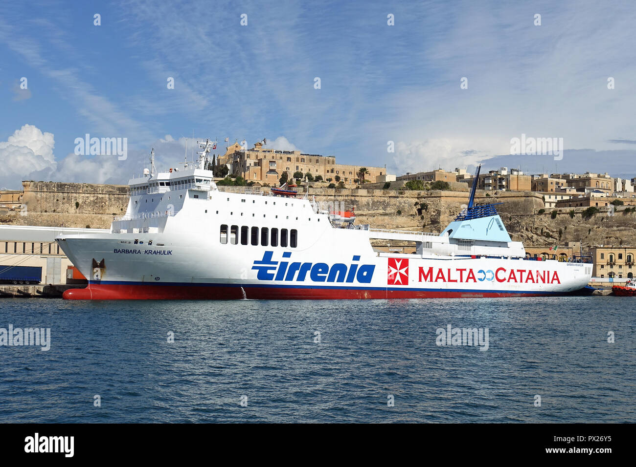 Malta-Sicily vehicle ferry in Grand Harbour, Malta Stock Photo - Alamy