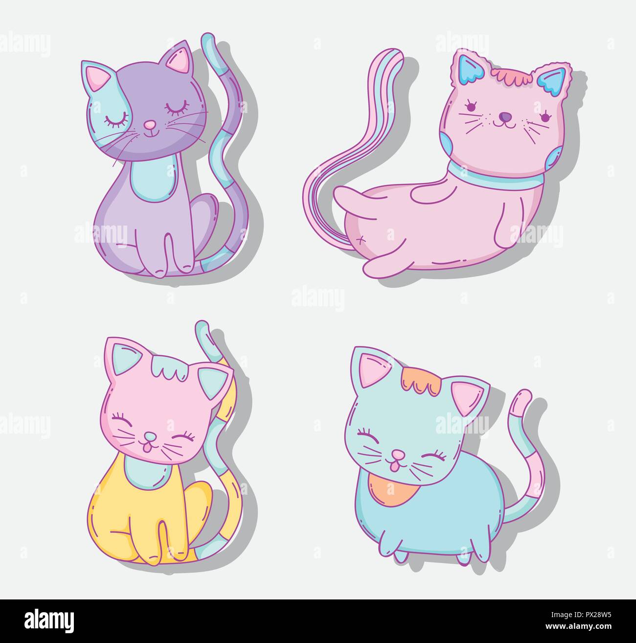 set cute cats domestic animals Stock Vector Image & Art - Alamy