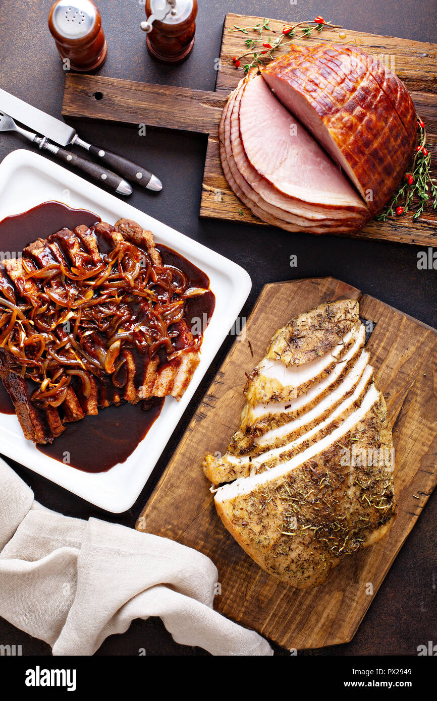 Traditional Christmas Dinner Turkey Ham High Resolution Stock ...
