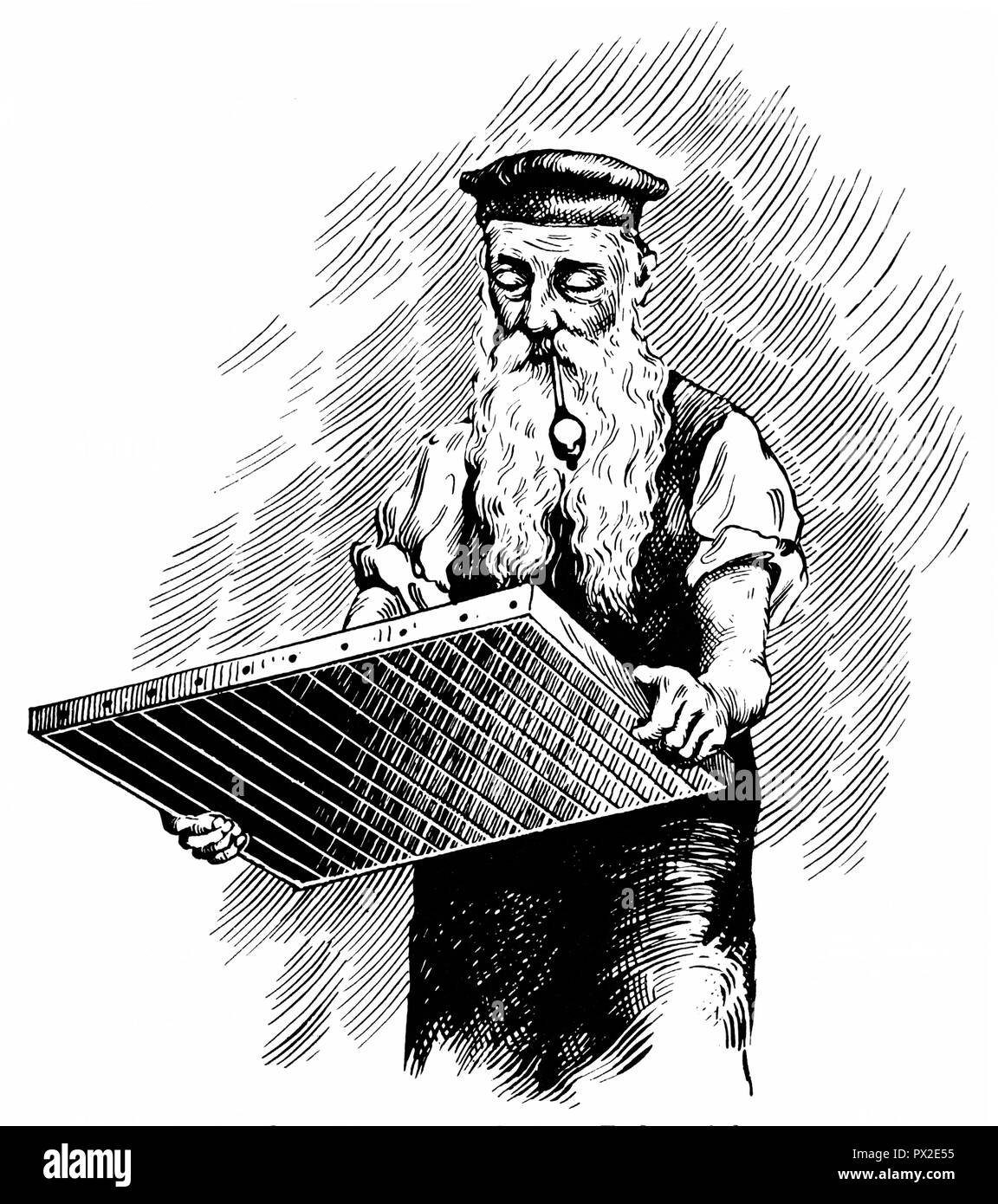 Setter with setting box. Line etching after a pen drawing Stock Photo ...