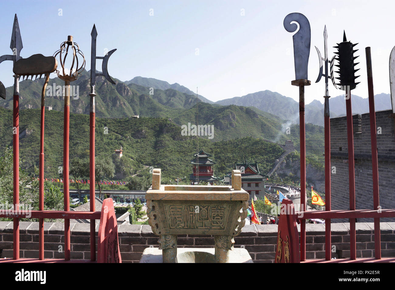 Chinese historic hand weapons displayed on Great Wall of China, Beijing ...