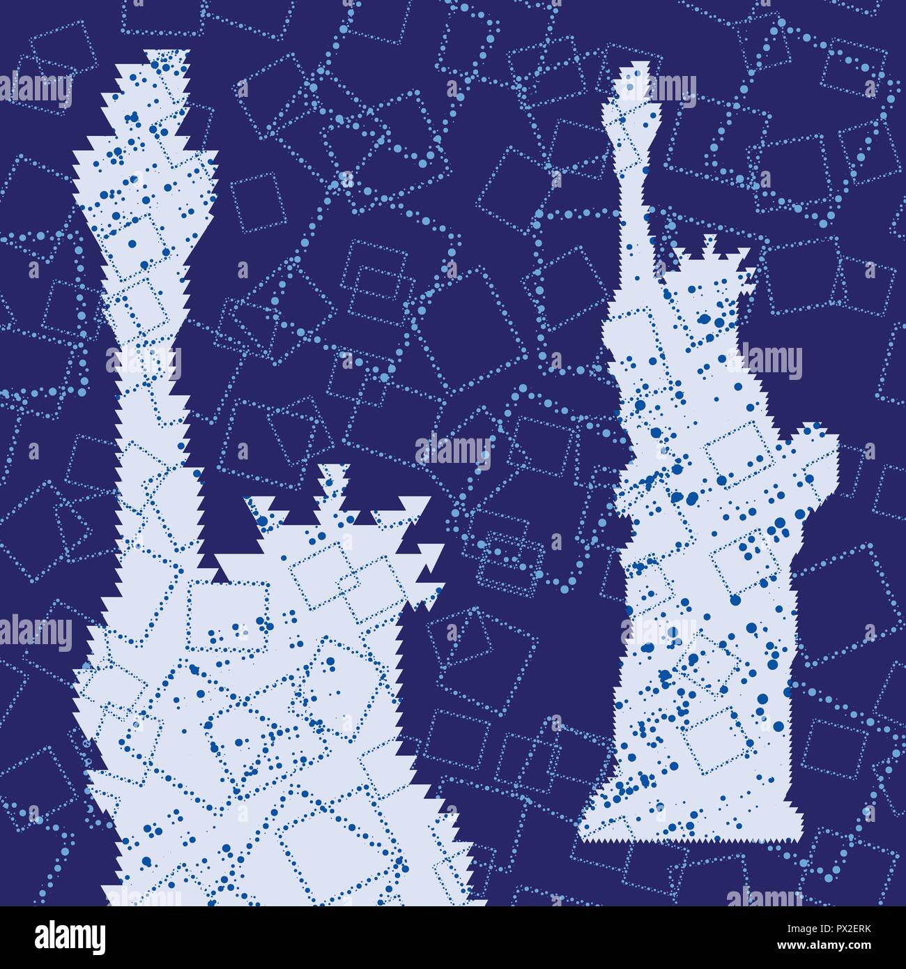 Abstract Triangulated Silhouette of Statue of Liberty with blue squares ...