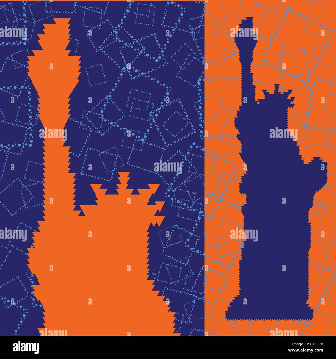 Abstract Triangulated Silhouette of Statue of Liberty with blue squares ...