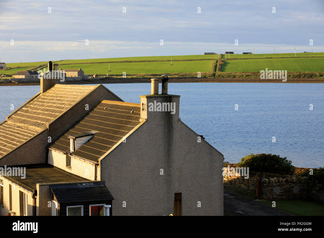 A house near harbour of Scapa Flow, Orkney, Scotland, Highlands, United ...