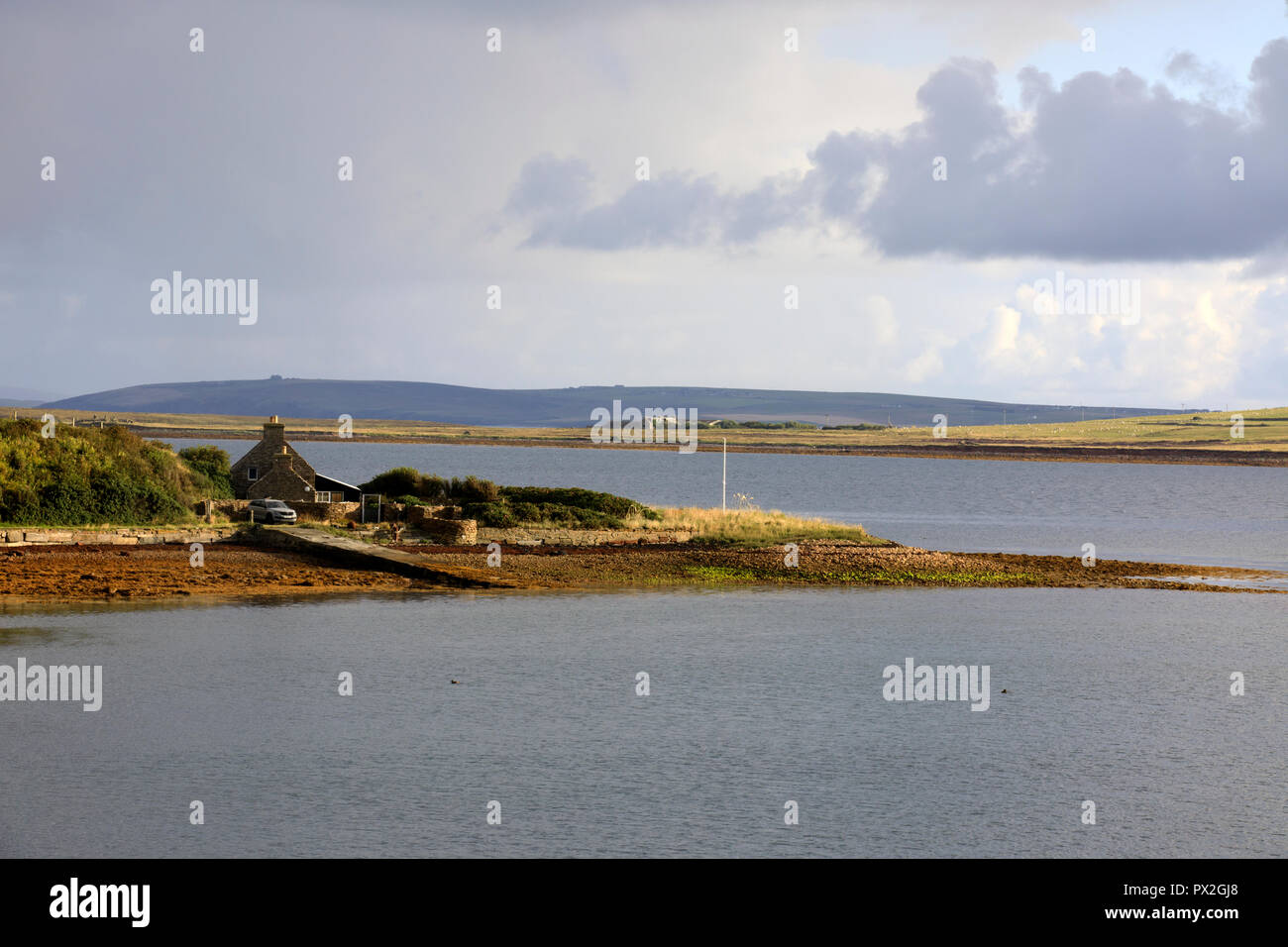 Landscape near harbour of Scapa Flow, Orkney, Scotland, Highlands ...