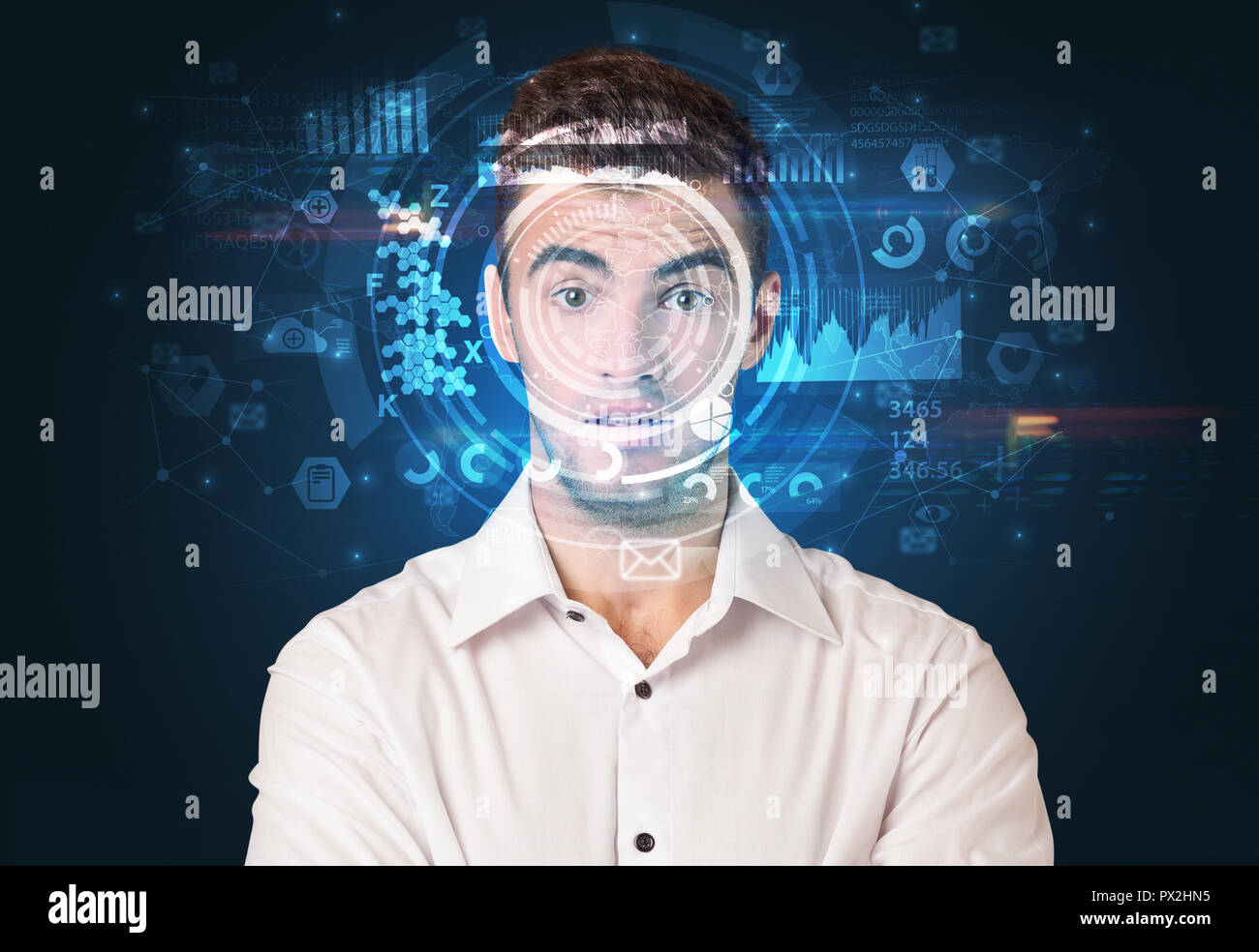 Biometric identification and Facial recognition system concept Stock ...