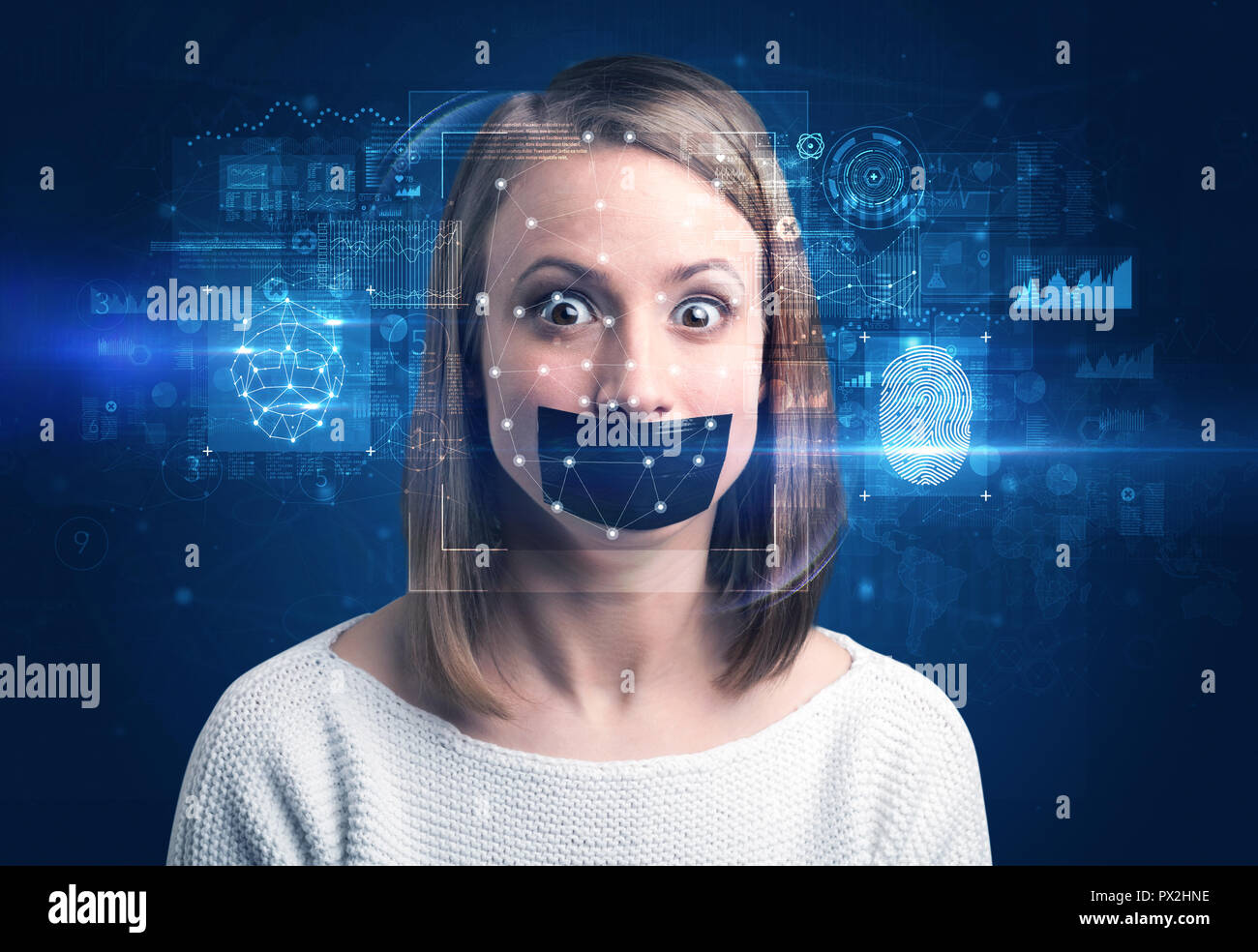 Biometric verification - face and fingerprint detection concept Stock ...