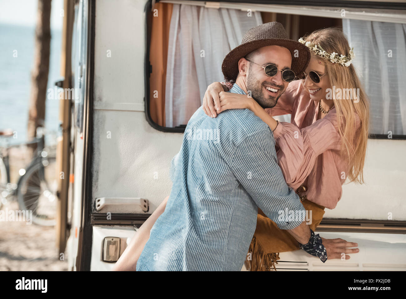 Female sitting in trailer hi-res stock photography and images - Alamy