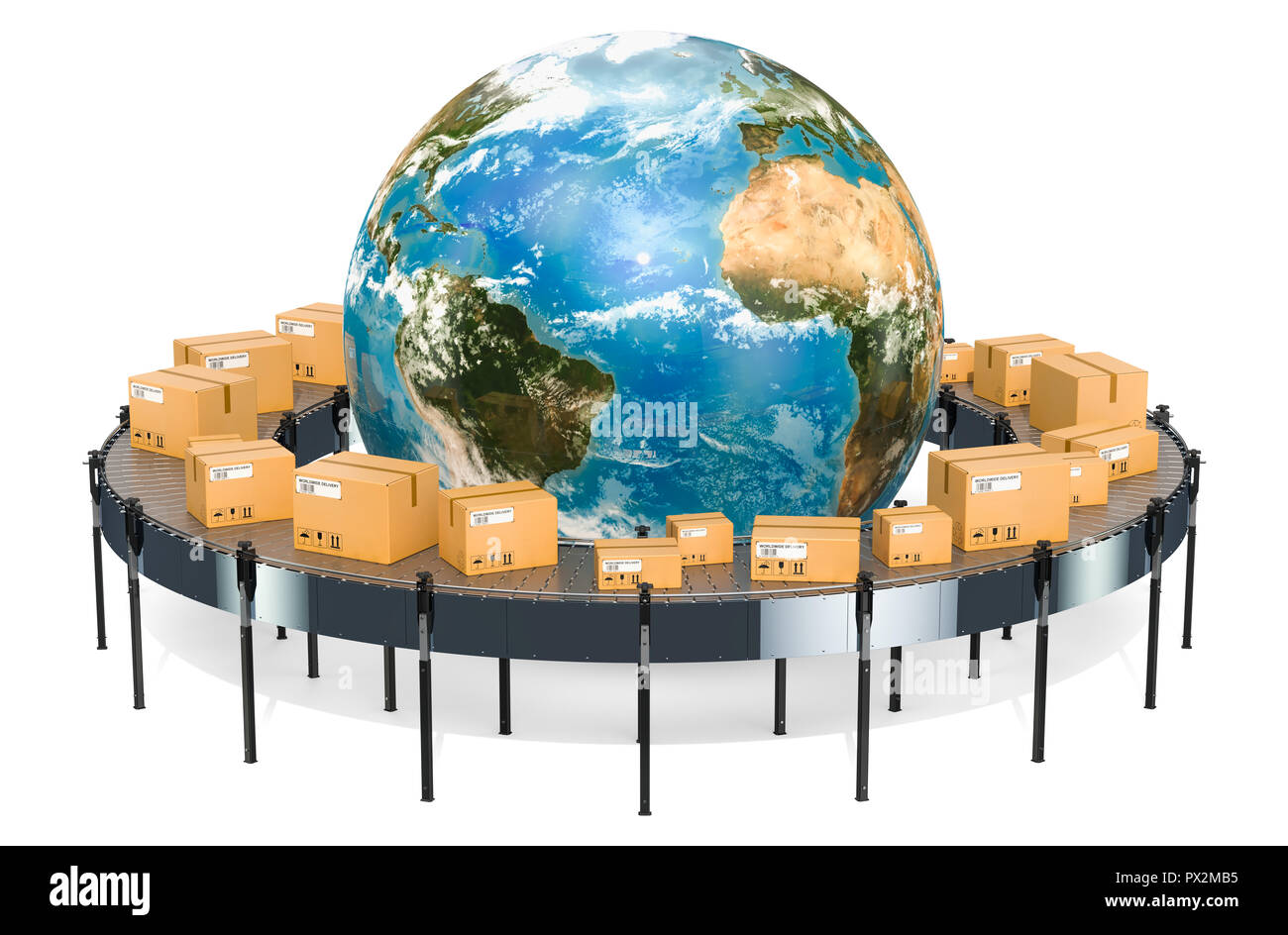 Global shipping and delivery concept, parcels cardboard boxes on ...