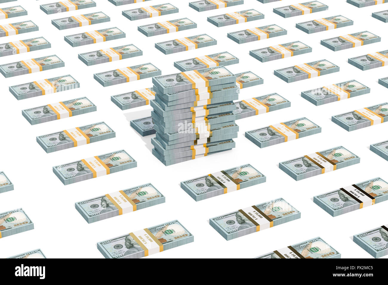 Many dollar packs, 3D rendering isolated on white background Stock ...