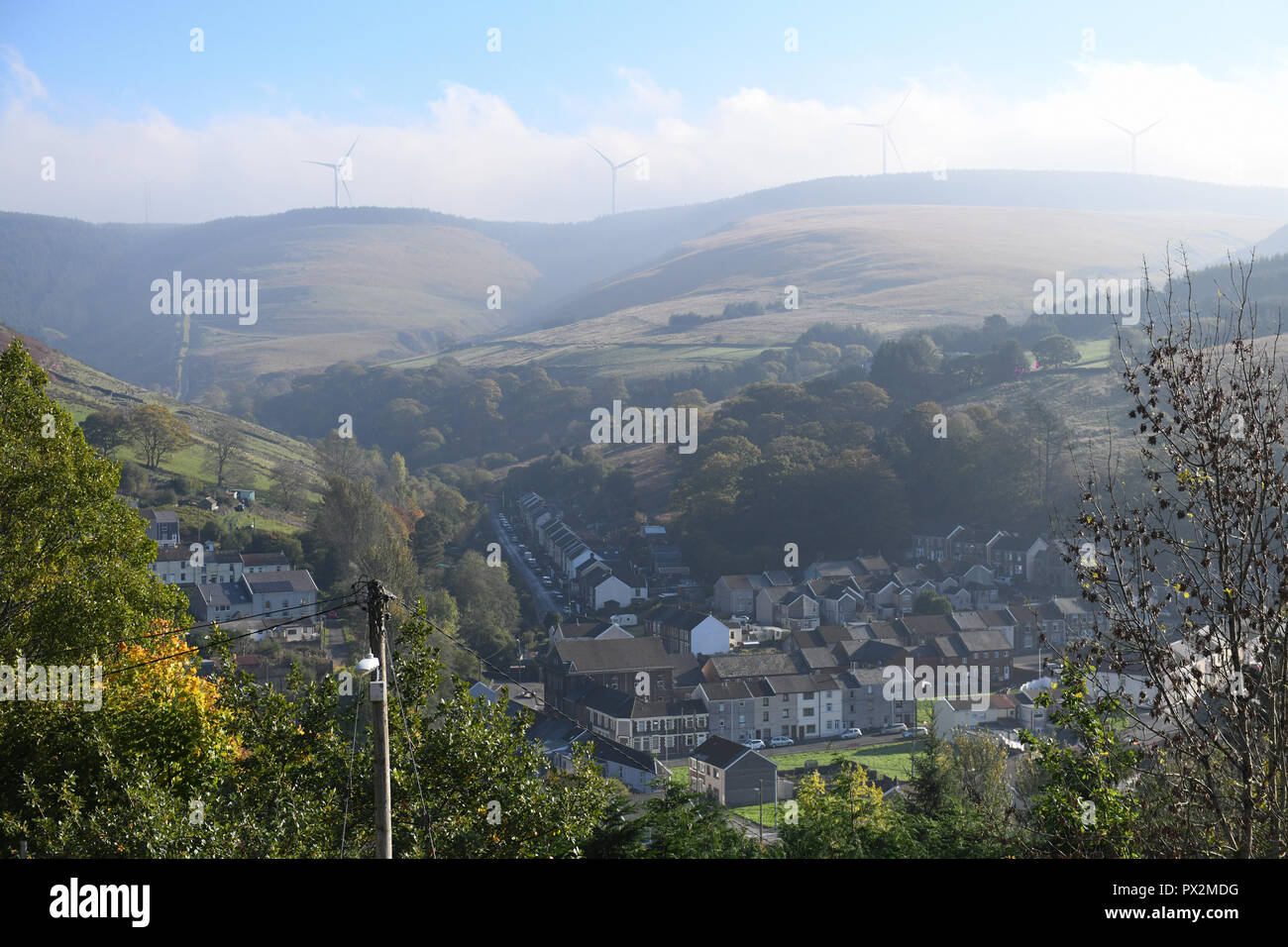 A view of the Afan Valley in south Wales on a sunny day. The area is ...