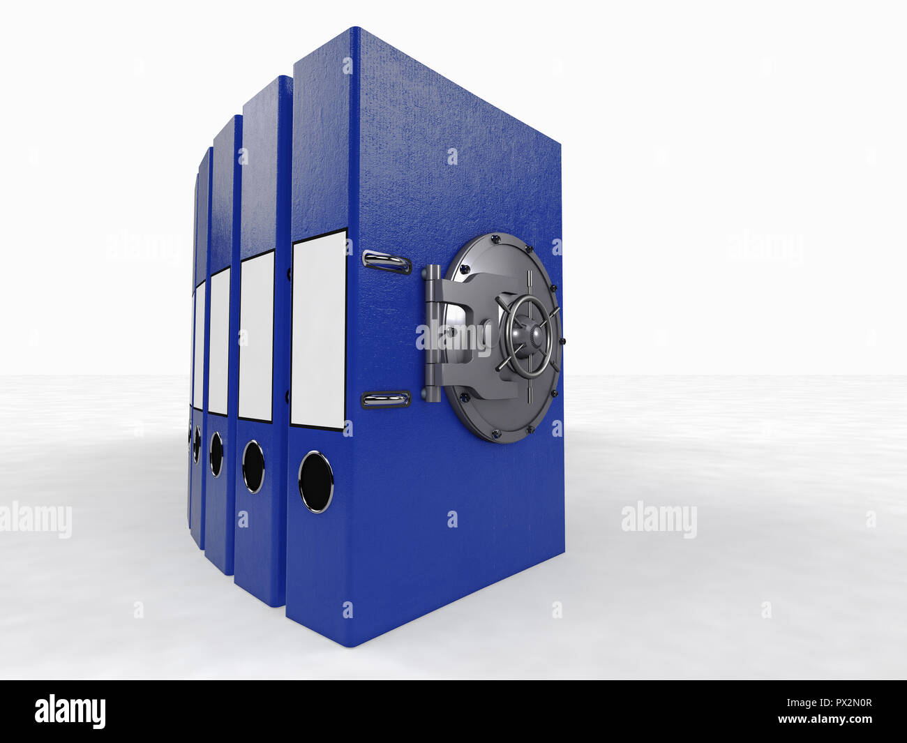 Data backup. File folder with a safe door against isolated background ...