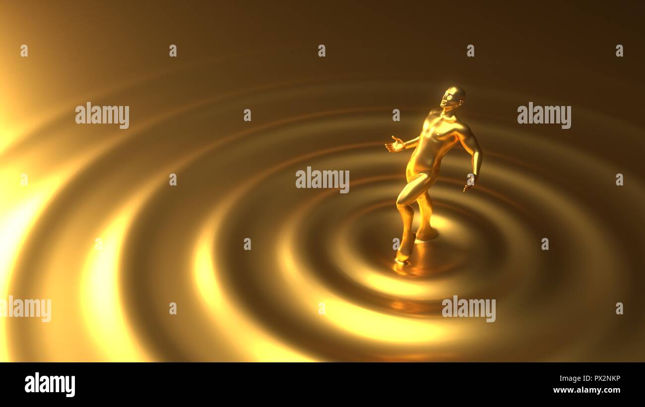 golden character rising from liquid gold. 3d illustration Stock Photo ...