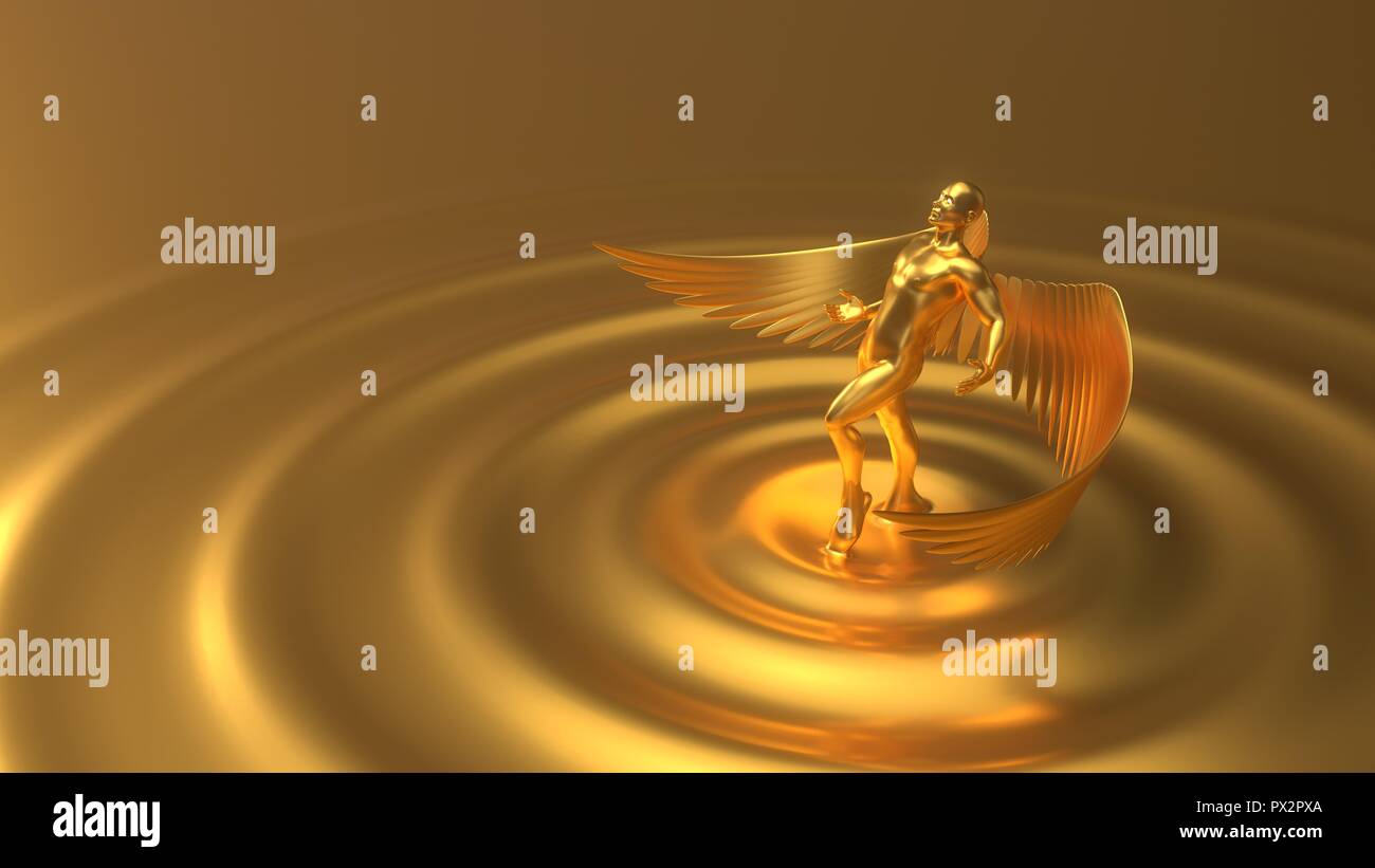 golden angelic character rising from liquid gold. 3d illustration Stock ...