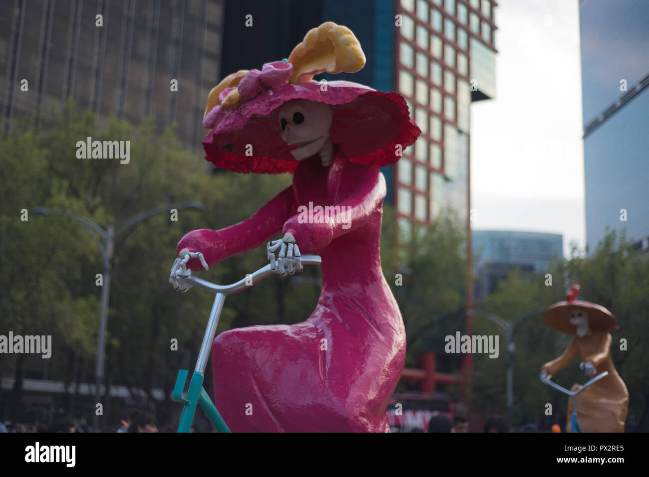 A colorful and typical "catrina" sculpture at Paseo de la Reforma ...