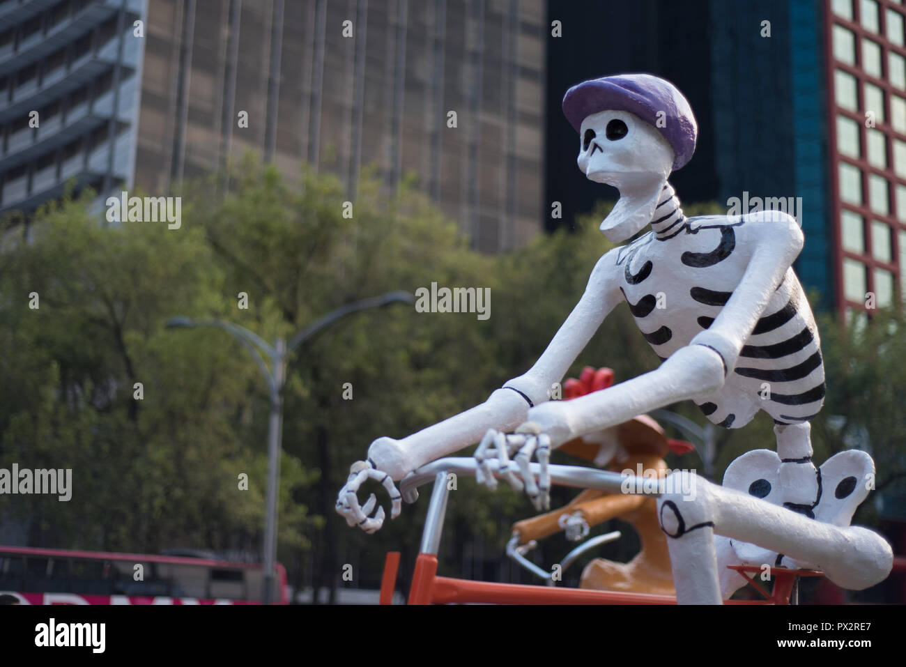 A typical skeleton sculpture at Paseo de la Reforma during Mexico's ...