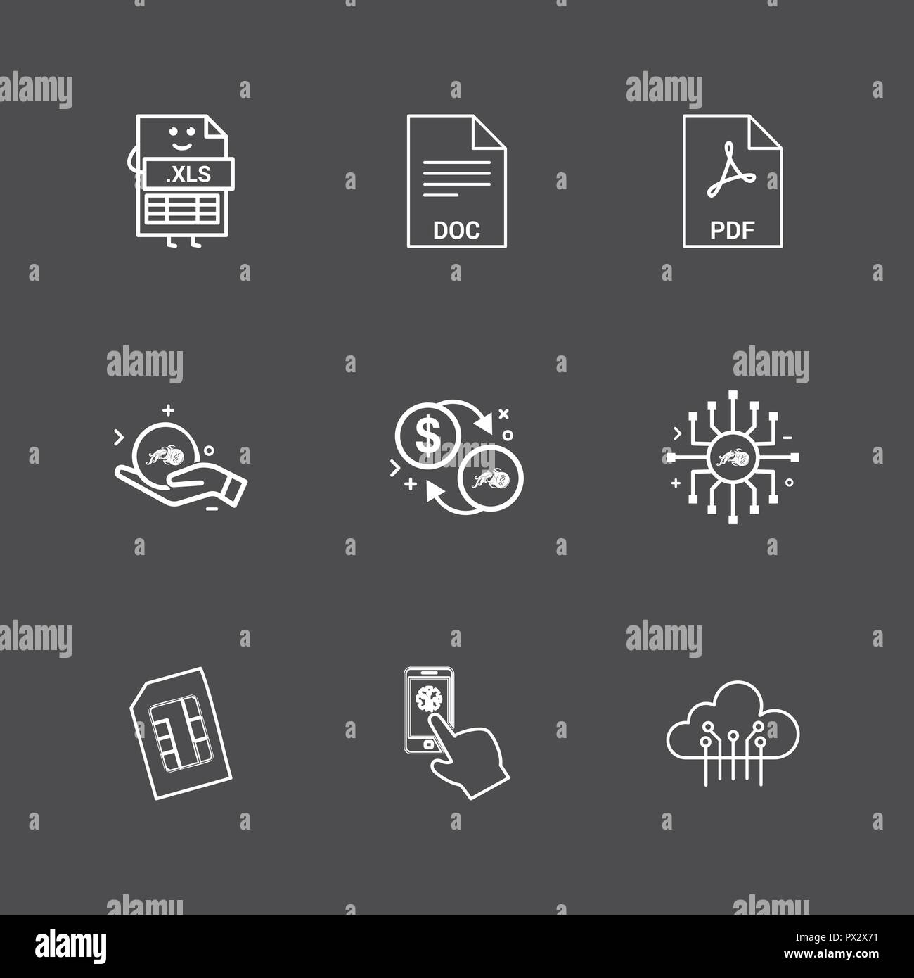 xls , doc , pdf , dollar ,chip , sim , cloud , mobile ,icon, vector ...