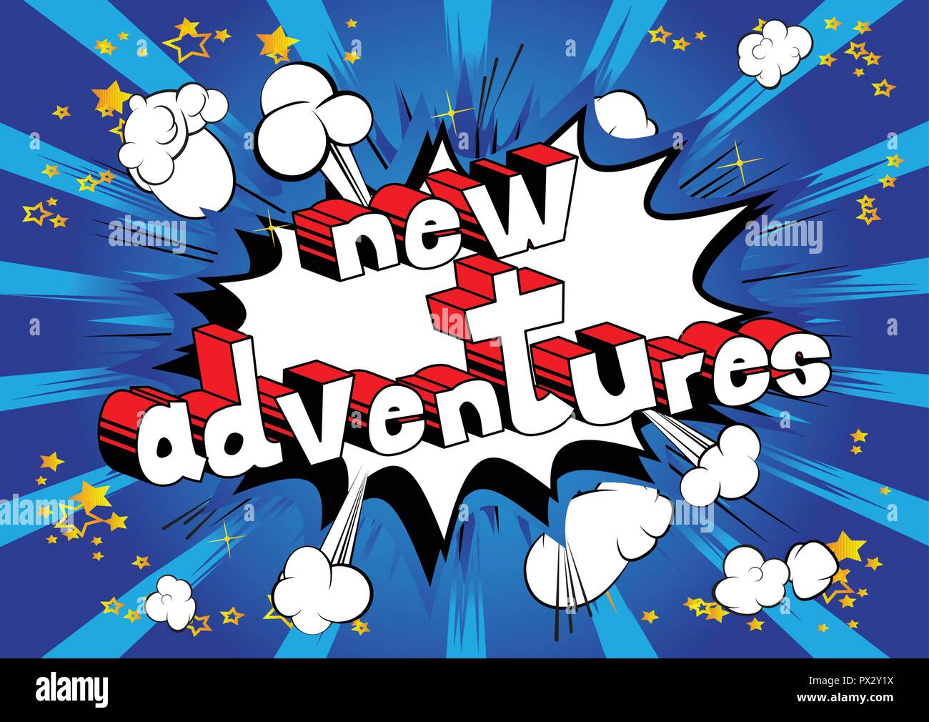 New Adventures - Vector illustrated comic book style phrase Stock ...