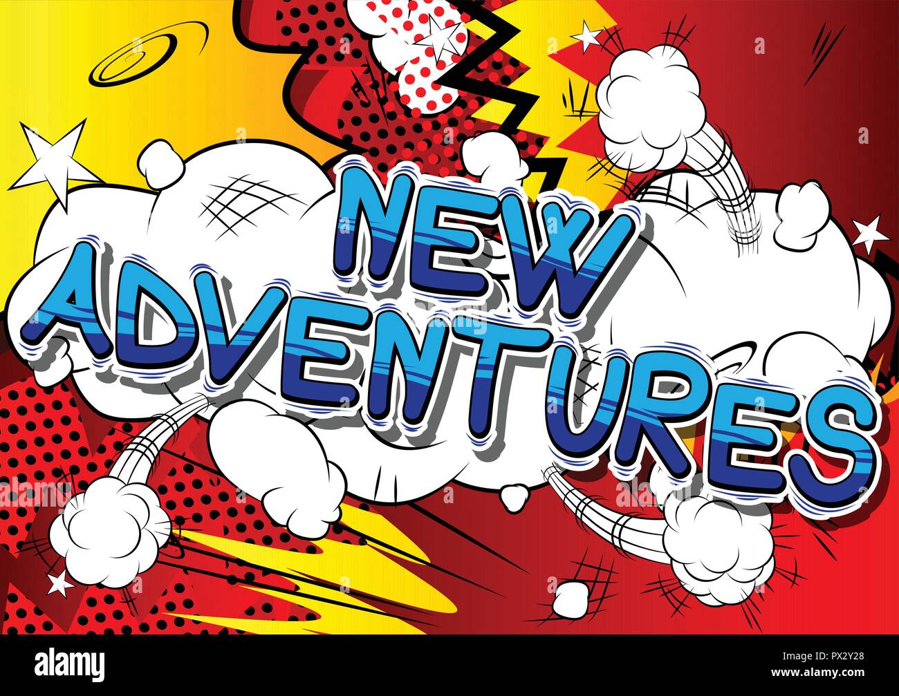 New Adventures - Vector illustrated comic book style phrase Stock ...