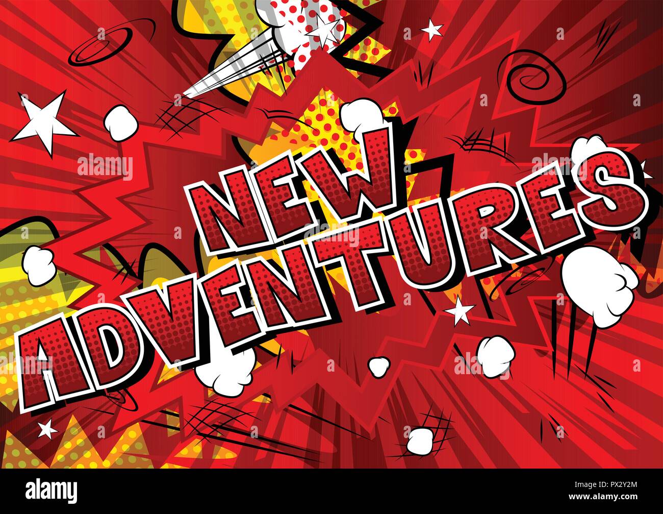 New Adventures - Vector illustrated comic book style phrase Stock ...