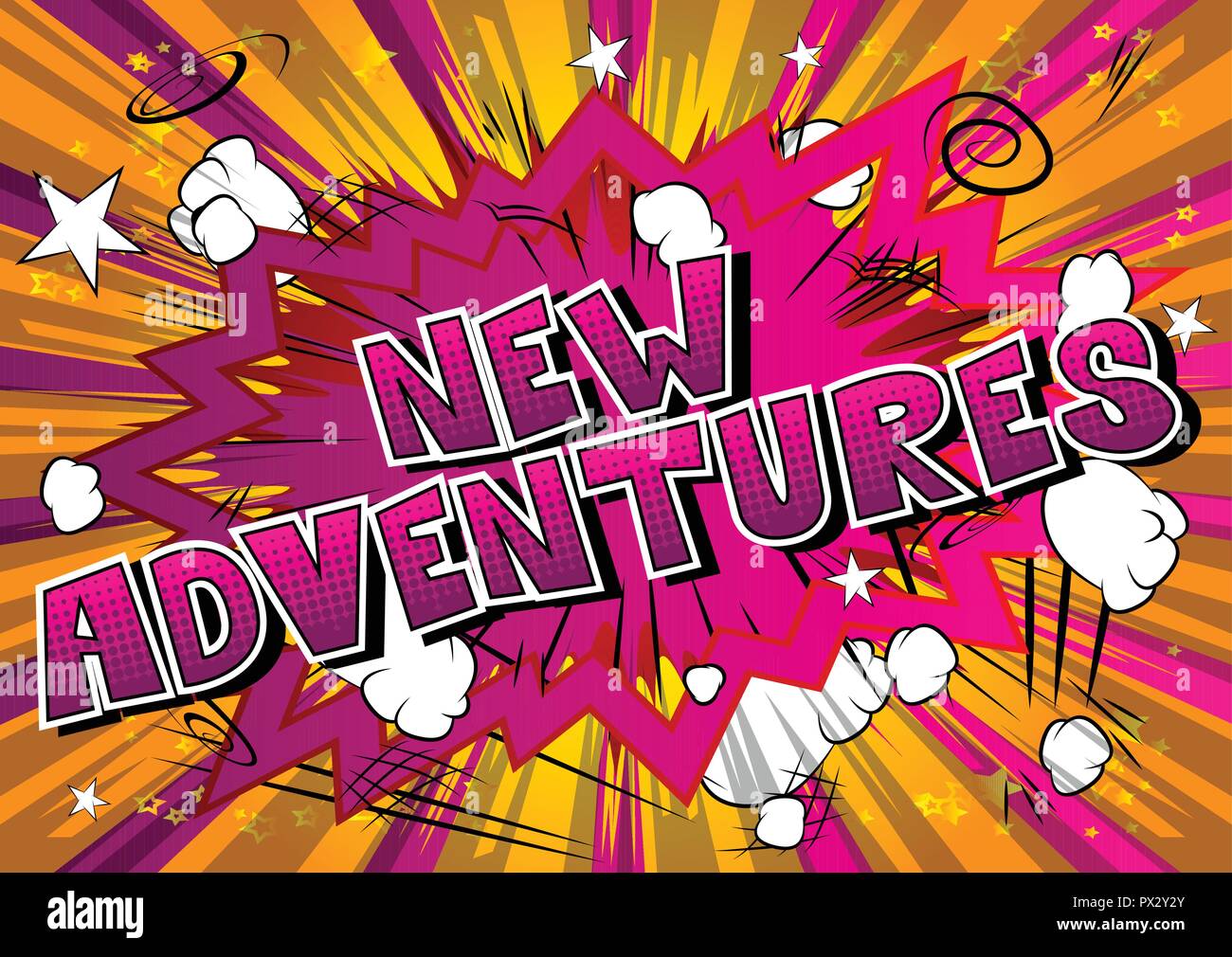 New Adventures - Vector illustrated comic book style phrase Stock ...