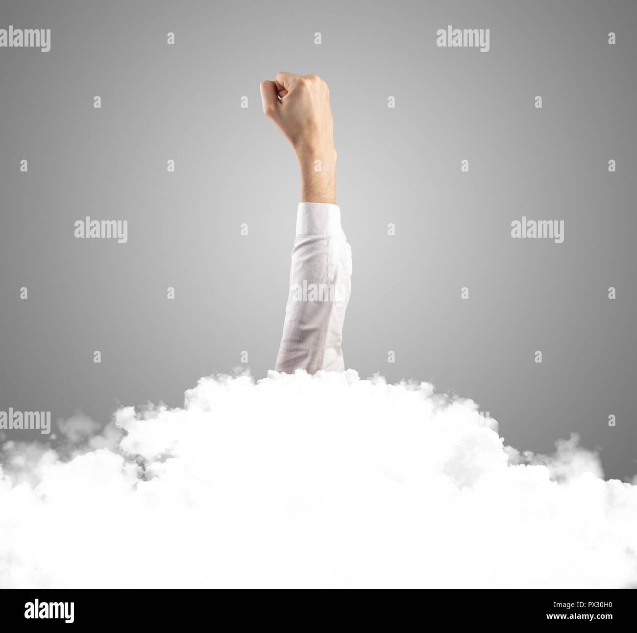 Hand breaking out from the cloud Stock Photo - Alamy