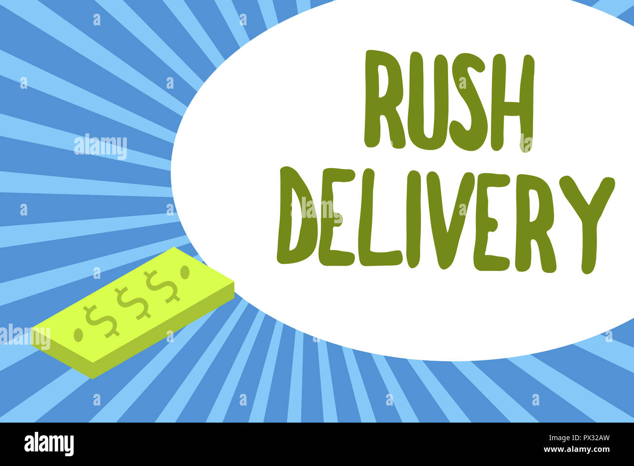 Writing note showing Rush Delivery. Business photo showcasing Urgency ...