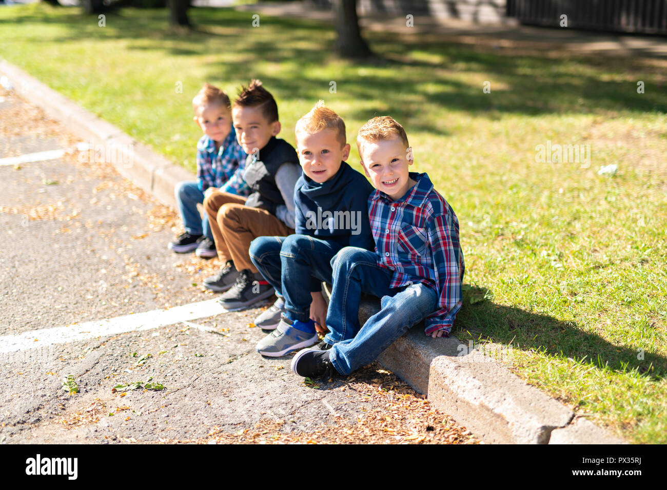 A group of children in spring season morning Stock Photo - Alamy
