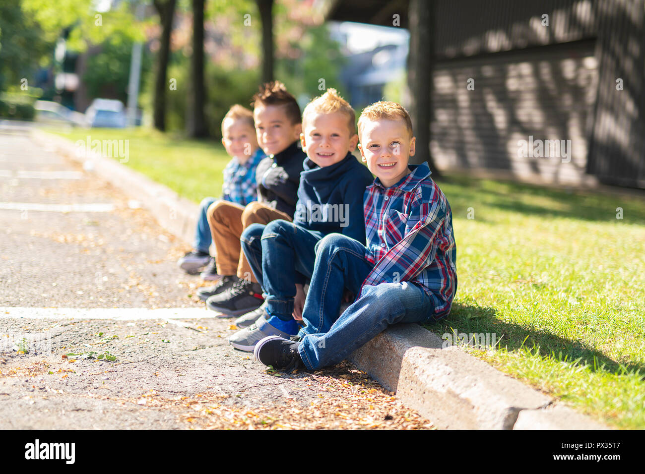 A group of children in spring season morning Stock Photo - Alamy