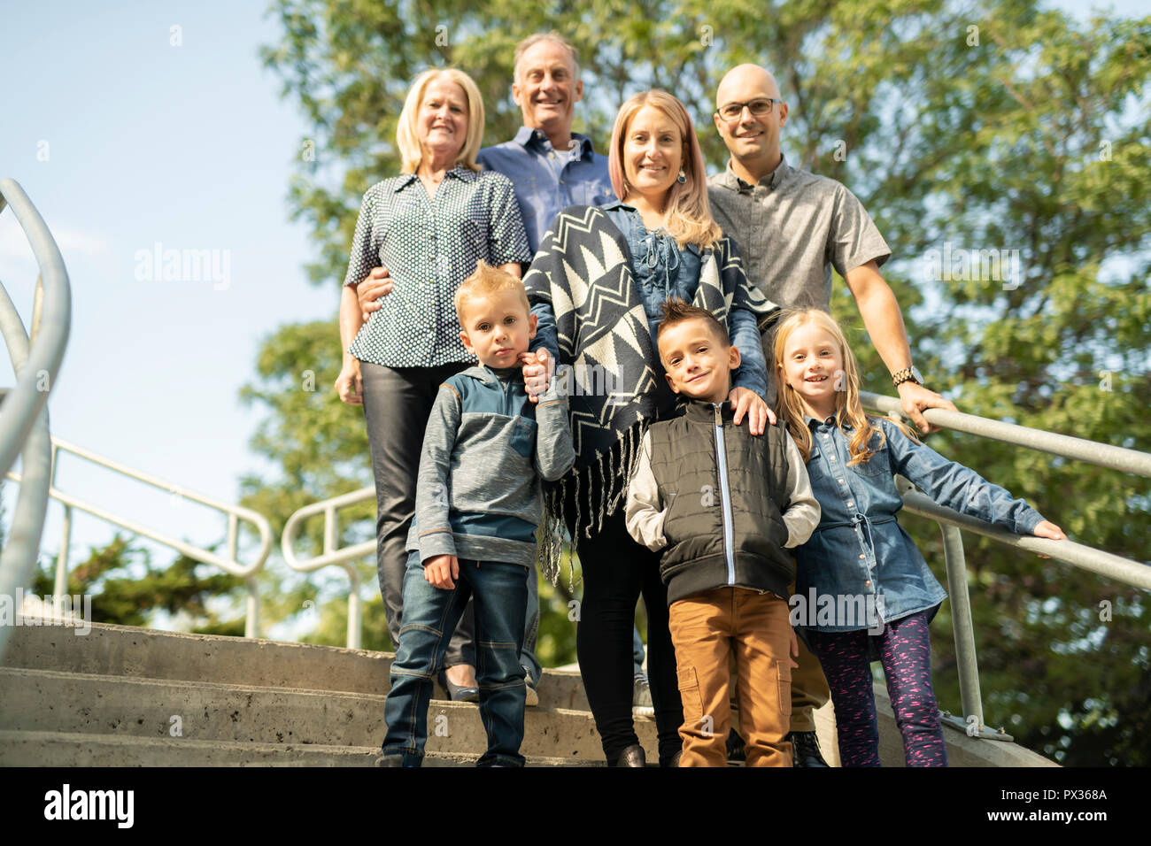 A nice multi generation family portrait outside Stock Photo - Alamy